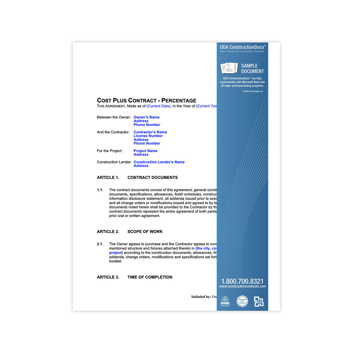 UDA ConstructionDocs™ Cost-Plus Percentage Contract - CK02 – UDA ...